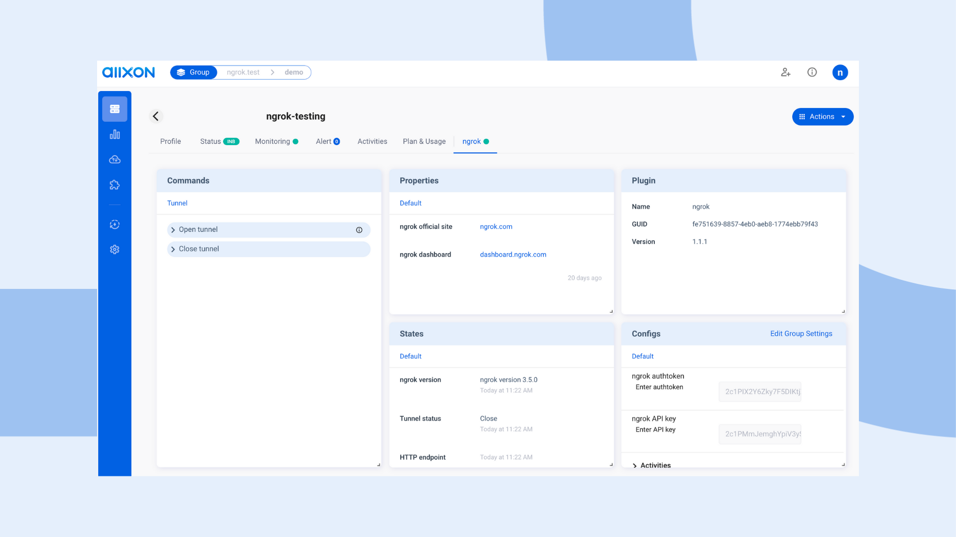 ngrok plugin | Allxon Plugin Station